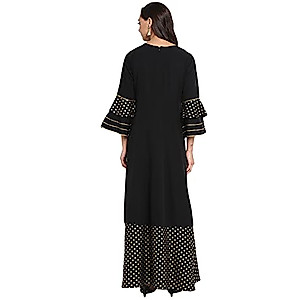 Janasya Indian Women's Tunic Tops Crepe Kurti for Women(JNE3313-KR-M) Black