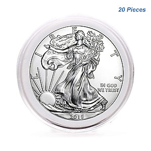 20 Pcs Clear Plastic Coin Capsules, Coin Collection Case of 5 Size with Adjustable Gasket for Coin Collection American Silver Eagle Liberty Coin &JFK Half Dollar &Bitcoin | 19/21/25/30/40mm