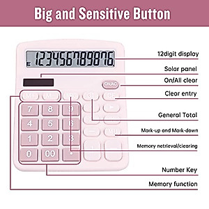 DANRONG Cute Pink Desktop Calculator with Big Buttons, Dual Power Source, Solar and Battery, Large Display Screen - Perfect for Office, Teachers, and Students (Pink)