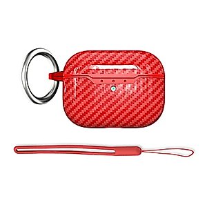 Case for AirPods Pro 2nd Generation Case Cover 2022 New, Carbon Fiber Skin Full Protective Shockproof Case for Men Women, Slim TPU case with Keychain and Lanyard (Red)