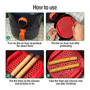 Coolnice air fryer mat - 2 PCS（Small & Large Size）Air fryer silicone liners for counter heat resistant reusable non sticky heat proof pad for kitchen baking accessory cooking utensils (BLACK)