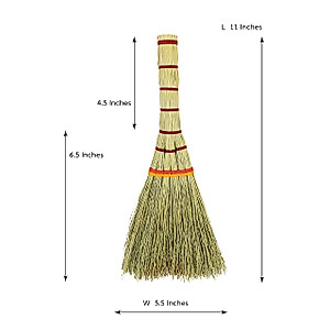 Small Corn Wisk Brush Broom 11 Inch Flagged Indoor Heavy Duty Multi Surface Hard & Soft Floor Home Office Cleaning Tool Supplies 100% Handmade for Household Sweeping Indoor Outdoor (Random 2)
