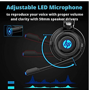 HP Headset with Microphone for PC, Wired, PS5 Headset Wired Headphones with Mic, PS4 Gaming Headset with Mic, Nintendo Switch, Laptop, Headphones Wired and LED Light
