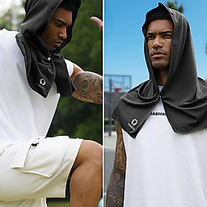 Sukeen Cooling Hoodie Towel for Men, Cooling Towels for Neck and Face UV protection, Quick Drying Absorbent Sport Workout Camping Cycling Cooling Towel, Cooling Neck Wraps(2 Pack Black Royal Blue)