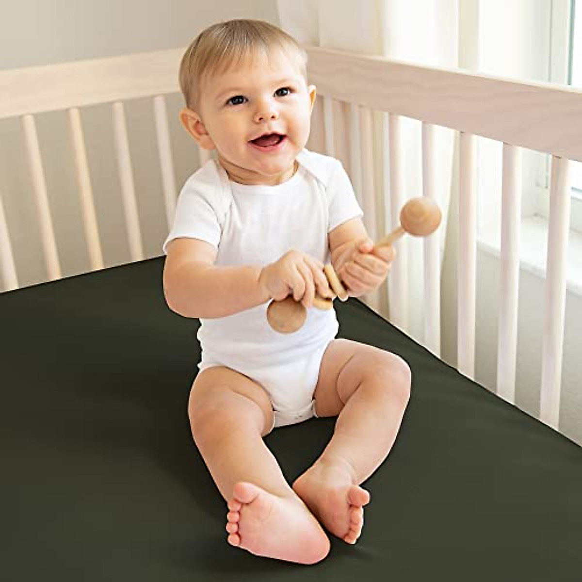 Sweet Jojo Designs Solid Dark Green Gender Nuetral Boy Girl Baby Fitted Crib Sheet Set Nursery Soft Infant Newborn Fits Standard Mattress Toddler Bed Hunter Forest Olive for Rustic Deer Woodland Camo