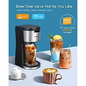 Famiworths Iced Coffee Maker, Hot and Cold Coffee Maker Single Serve for K Cup and Ground, with Descaling Reminder and Self Cleaning, Iced Coffee Machine for Home, Office and RV
