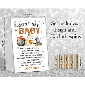 Don't Say Baby Game, Ghost Witch Pumpkin Halloween Baby Shower Game Include Baby Shower Sign and 50 Pcs Mini Clothespins, Gender Neutral Baby Shower Decoration, Party Favors Supplies-LF4