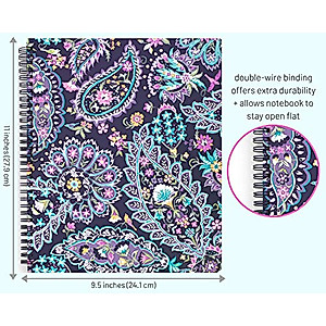Vera Bradley Blue Large Spiral Notebook, College Ruled Paper, 11" x 9.5" with Pocket and 160 Lined Pages, French Paisley
