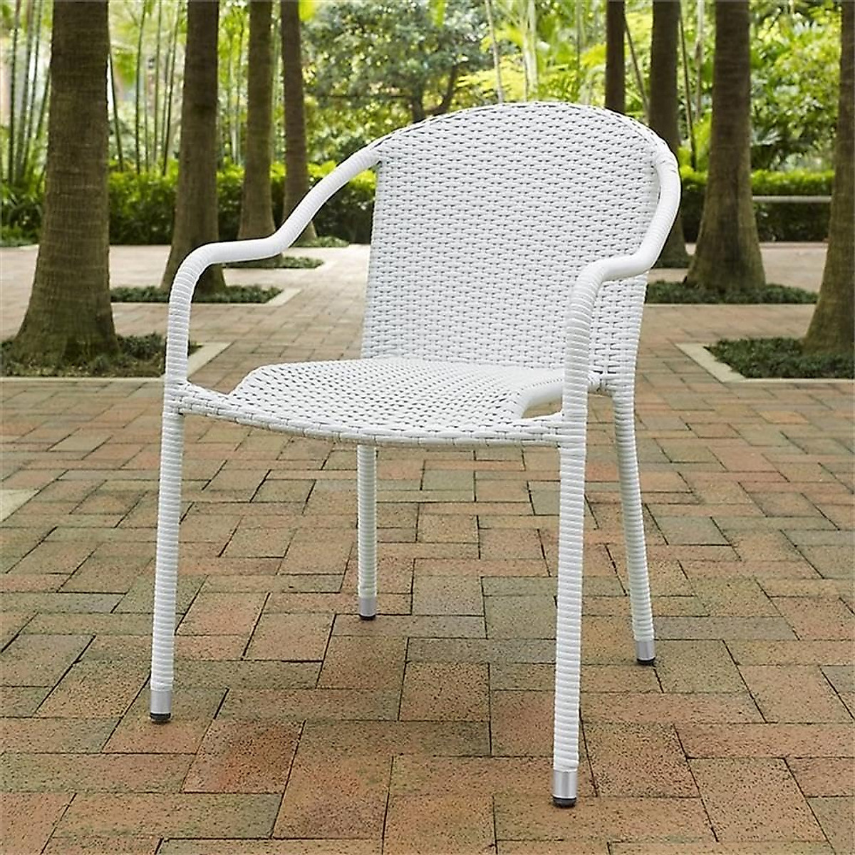 Pemberly Row Outdoor All Weather Wicker Resin Patio Stackable Chair in White (Set of 4)