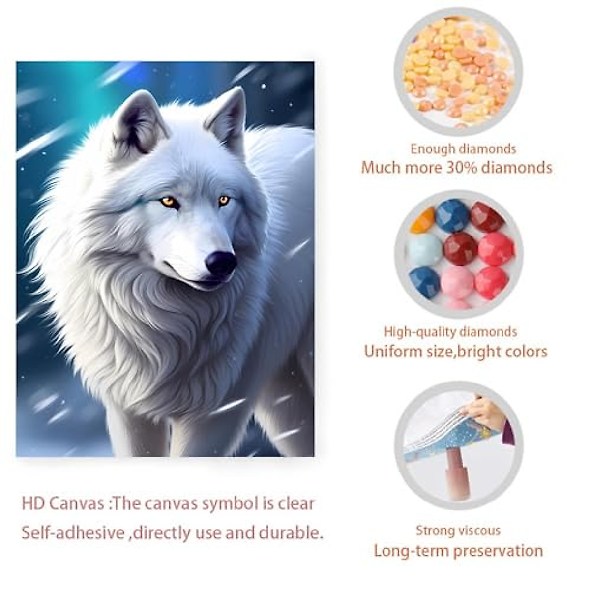 Eleploi Snow Falls White Wolf Diamond Painting Kits DIY 5D Crystal Full Round Diamond Painting, Handmade Art for Living Room Home Wall Decor Birthday Gift 12x16 Inch