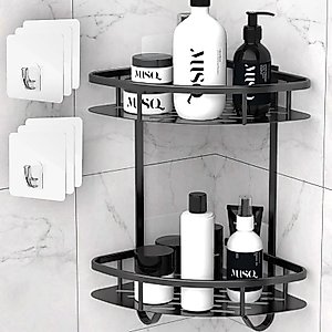 Soft digits Shower Caddy Corner, 2 Tiers Shower Organizer No Drilling Shower Shelf with Hooks Rustproof Wall Mounted Shower Organizer for Inside Shower Bathroom Storage Shampoo Holder