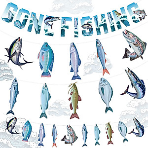 2 Line Fish Party Decorations Gone Fishing String Hanging Banner for Fish Birthday Decorations Retirement Party Decorations Fish Birthday Party Supplies Outdoor Salt Water Barbecue Party Decoration