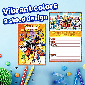NATURAL BEHAVIOUR Set of 20 Anime Cartoon Ball-Themed Happy Birthday Invitation Cards & Envelopes - Lightweight (240g), Postcard Style Invites for the Perfect Party Pack