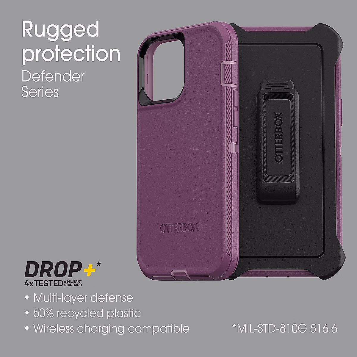 OtterBox iPhone 13 Pro Max & iPhone 12 Pro Max Defender Series Case - HAPPY PURPLE, rugged & durable, with port protection, includes holster clip kickstand
