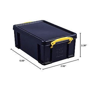 Really Useful Box Plastic Storage Box 9 Litre Solid Black with Yellow Handles