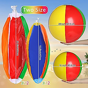 24 Pcs Inflatable Beach Balls 20" 16'' Rainbow Beach Ball Pool Party Toys Summer Outdoor Games Activities for Adults Swimming Pool Hawaiian Water Toys