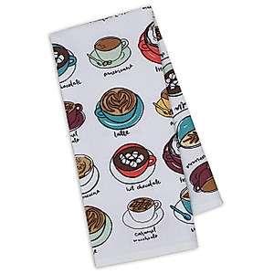 Coffee Theme Kitchen Towels | Set of 3 Cotton Decorative Towels with Coffee Cup, Pot, Mug Print for Dish and Hand Drying | 18 inch x 28 inch