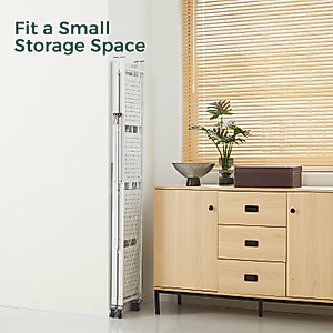 DEANIC 5-Shelf Folding Bookcase with Wheels, Heavy Duty Storage Shelves, Freestanding Metal Wire Shelving Unit for Living Room, Office, Kitchen, Basement, Pantry (White)