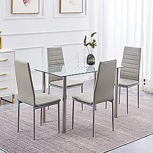 Clear Glass Dining Table 45.3" * 23.6" * 29.5", Rectangular Kitchen Table with Tempered Glass Tabletop and Chrome Legs, Clear Glass Kitchen Table for Restaurant, Apartment and Small Space