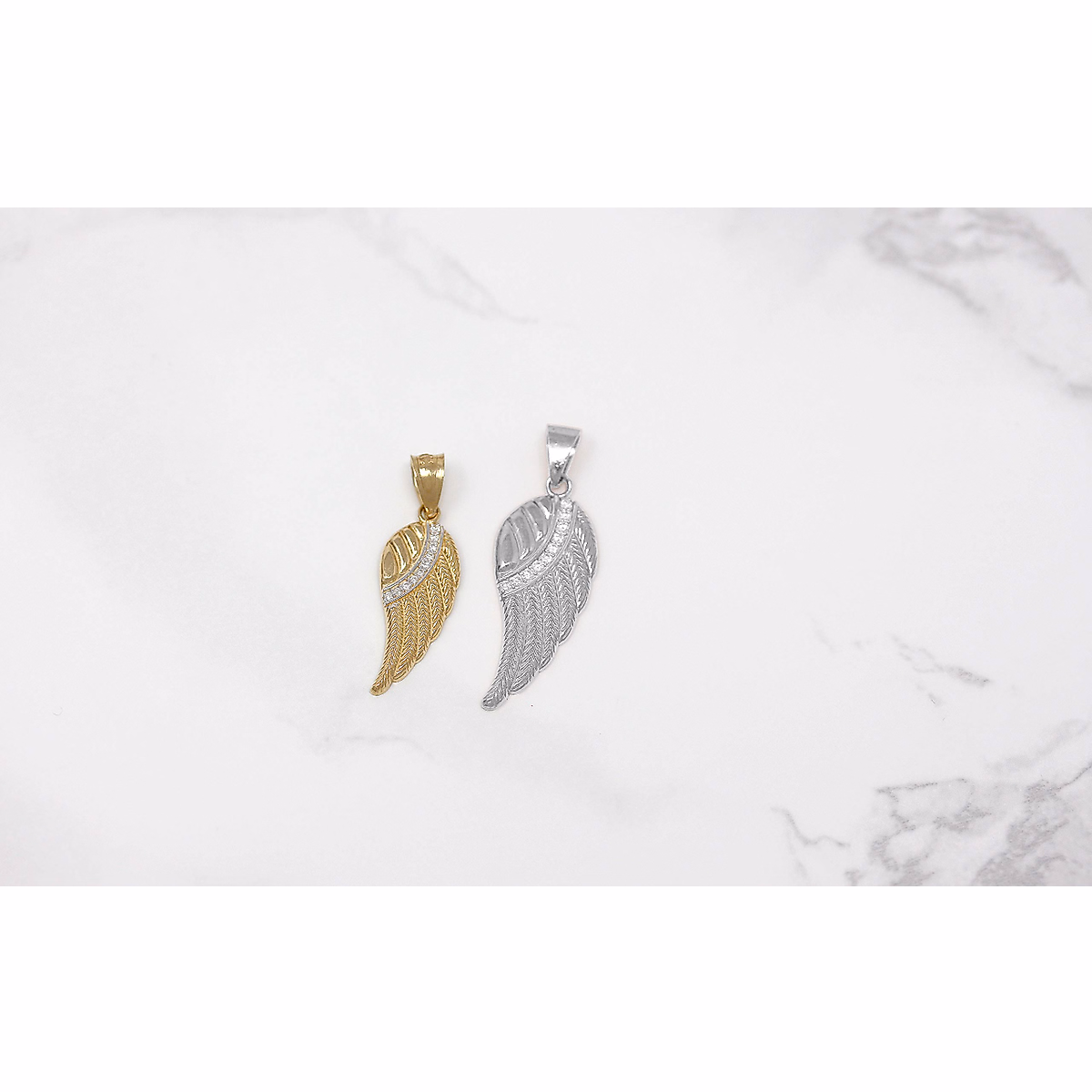 CaliRoseJewelry 10k Yellow Gold Feather Angel Wing Diamond Pendant - Small