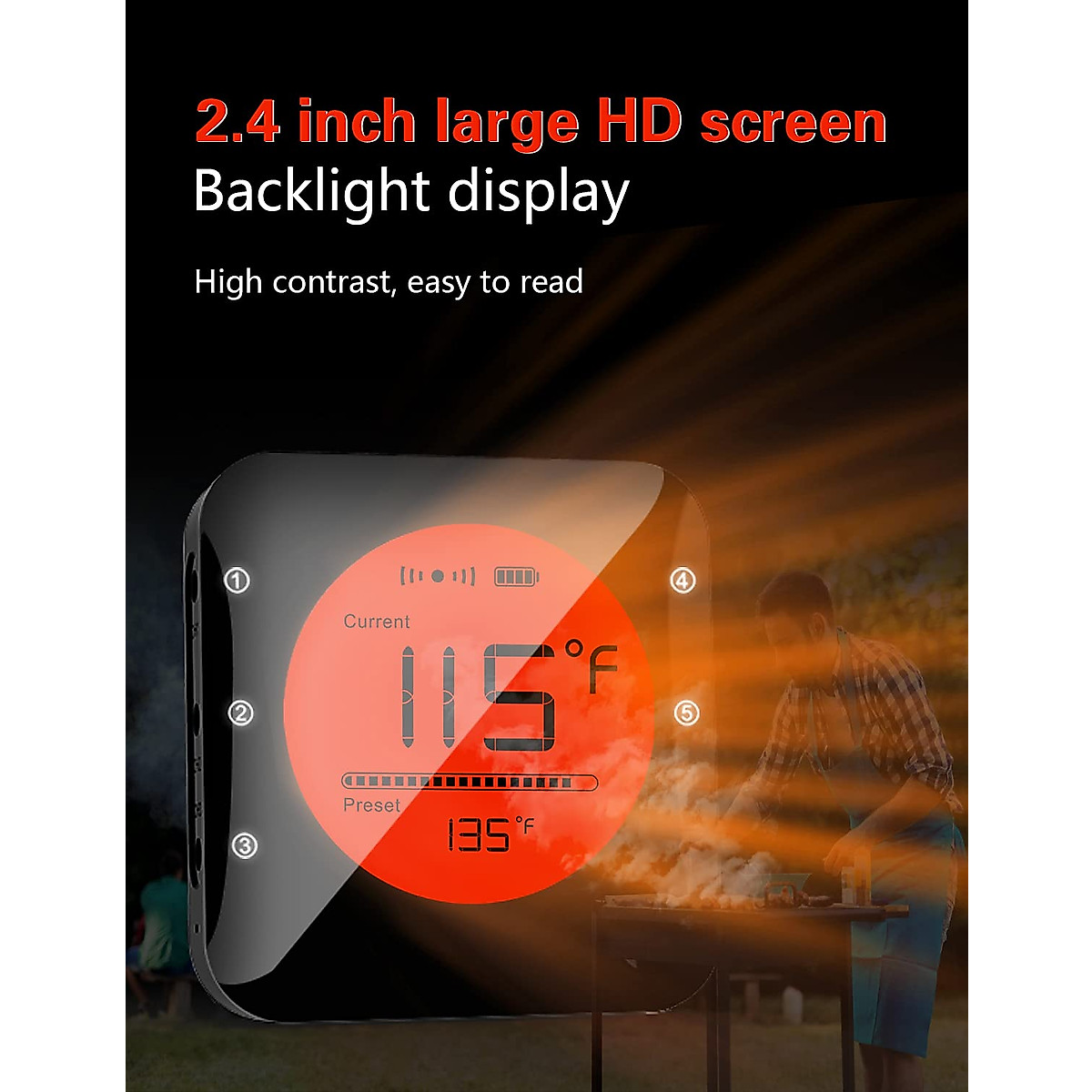 BFOUR Bluetooth Meat Thermometer Wireless Grill Thermometer with 3 Probes, Premium Digital Instant Read Meat Thermometer Food Thermometer Timer Alarm for Smoker, Grill, Oven, Kitchen, Cooking, BBQ