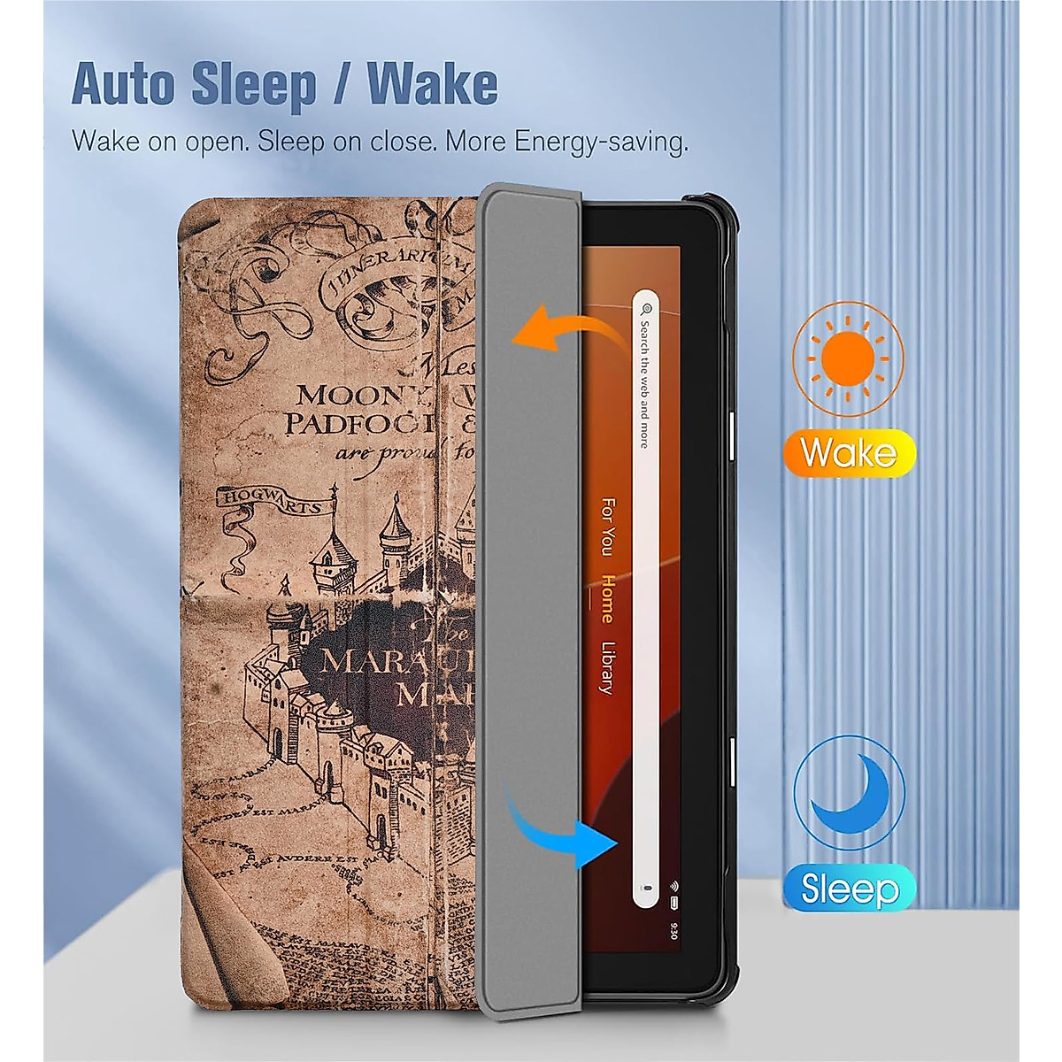 Case for Amazon Fire HD 10 Tablet 7th / 9th Generation 2017/2019 Release, PU Leather Folding Stand Cover Backshell with Auto Wake/Sleep, Marauder's Map Vintage