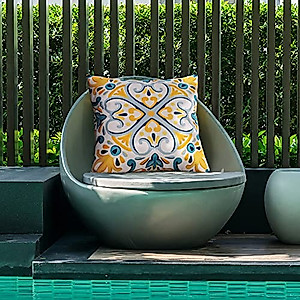 VIGVOG Yellow Blue Outdoor Indoor Waterproof Throw Pillow Covers 18x18 Inch Set of 4 Boho Floral Double-Sided Pillow Covers Modern Cushion Cases for Patio Funiture Garden Farmhouse Home Decor