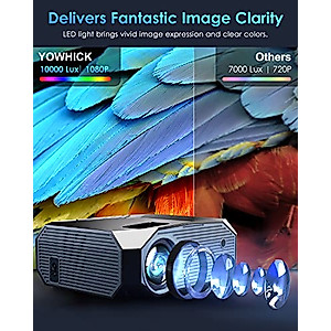 YOWHICK Native 1080P Projector with 5G WiFi and Bluetooth, 10000L Outdoor Portable Video Projector Support 4K, Home Theater Movie Projector Compatible with HDMI, USB, Laptop, Smart Phone, Black