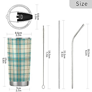 Green and White Check Stainless Steel straw, vacuum insulated water bottle with Lid and Straw travel coffee mug with lid for Home, Office or Car simply modern flip straw tumbler vaso para agua
