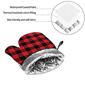 Buffalo Plaid Oven Mitts and Pot Holders Sets, 4 Piece Set, Heat Resistant Polyester Gloves and Pads for Kitchen Cooking Baking Grilling BBQ