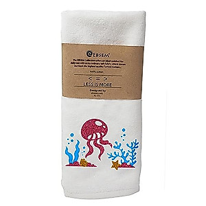 Ebsem Marine & Sea Life Hand Dish Towel 2 Pieces Set Premium Quality Turkish Towels Super Soft, Plush and Highly Absorbent Hammam Gym Nautical Yacht Boat Design (White, Jellyfish)