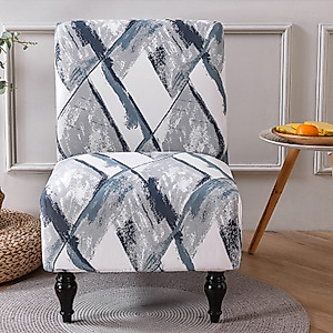 Jusmate Armless Accent Chair Cover Slipcover, Stretch Chair Slipper Super Fit Armless Chair Furniture Protector Cover Slipcover for Living Room Hotel (Blue/Grey)