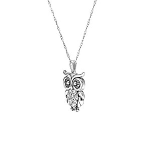 Diamond Owl Necklace for Women 925 Sterling Silver 1/10ct (I-J, I3), 18 inches, by Keepsake