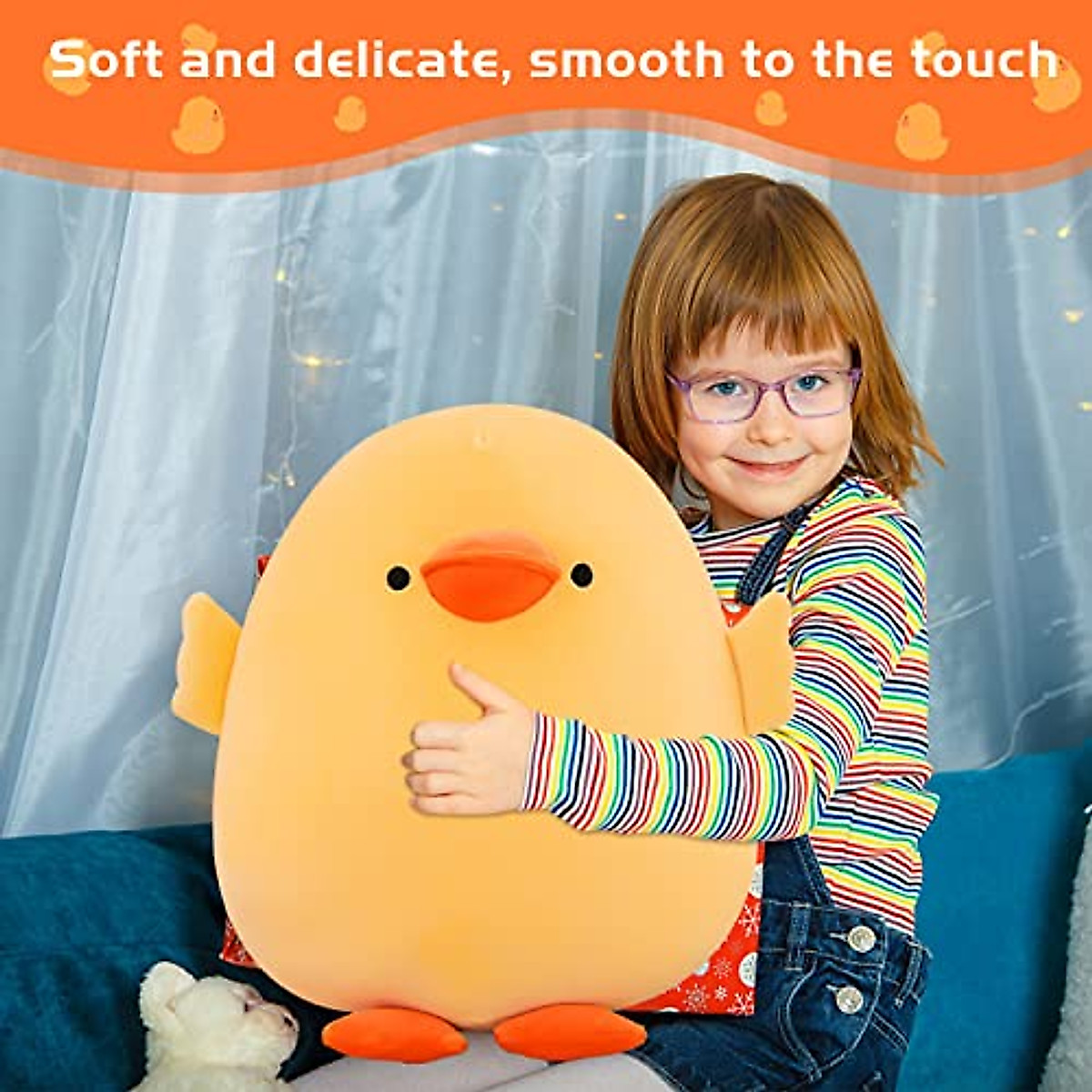 DEYI Plush Duck Stuffed Animal Soft Toys Yellow Duckling Stuff,Gifts for Friends and Children Christmas,Cute Yellow Throw Pillow (Long-Legged Yellow Duck,15.7in)