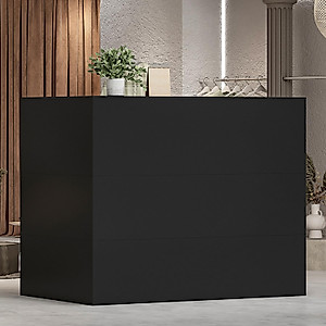 Hitow Modern Reception Desk Counter Table, L-Shap Reception Room Front Desk with Lockable Drawer & Open Shelves, Retail Counter for Salon Checkout Office, Black (55.9" W x 32.3" D x 48.4" H)