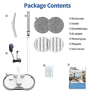 Cordless Electric Mop for Floor Cleaning, AlfaBot WS-24 Electric Spin Mop with Water Sprayer and LED Headlight, Lightweight & Rechargeable Scrubber for Hardwood Tile & Laminate Floors