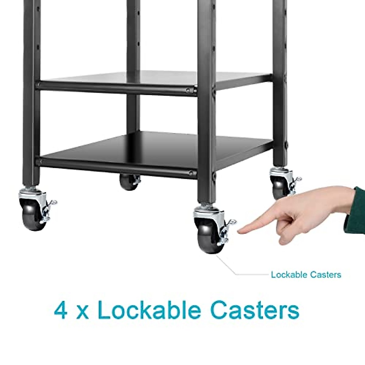 Computer Tower Stand, 360Tronics Adjustable Desktop ATX-Case CPU Holder, 2-Tier PC Rolling Stand Mobile Steel Desktop Case Stand Cart with 4 Locking Wheels for Office Home, Black