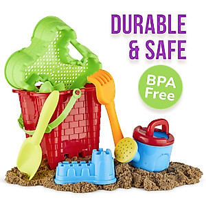 Click N' Play Toddler Beach Toys for Kids 3-10 - 13 Piece Sand Toys Including Sand Bucket, Watering Can, Rake, Shovel, 9 Sand Molds, and Mesh Beach Toy Bag - Beach Sandbox Toys for Toddlers & Kids