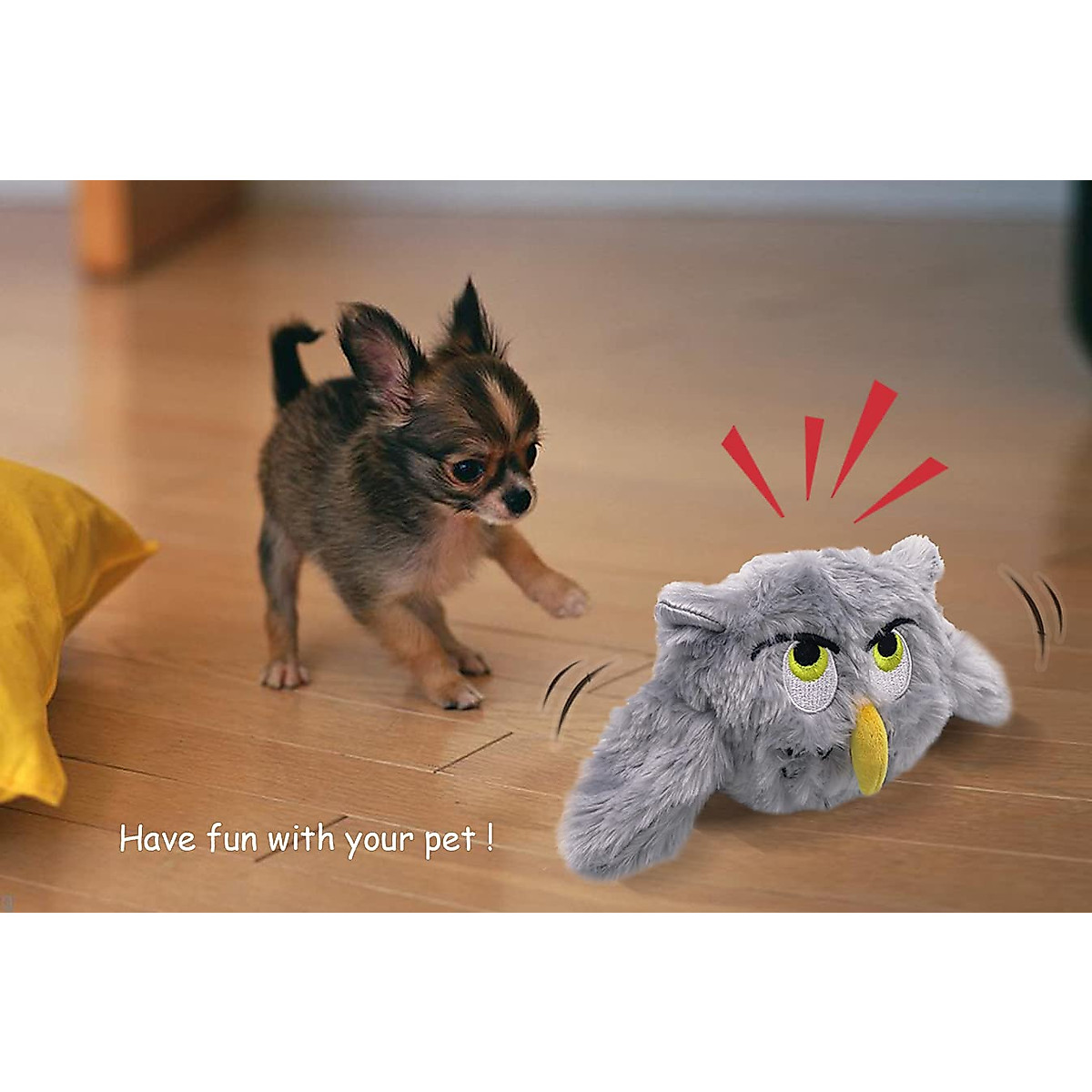 YOOGAO Pet Interactive Dog Toy, Plush Electric Dog Toy, Vibrating and Squeaky, Battery Operated, Prevent Boredom for Pets (Owly)