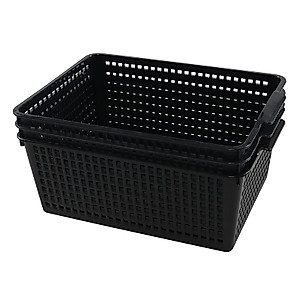 Joyeen 3 Packs Large Organizer Baskets Bins, Plastic Storage Basket (Black)