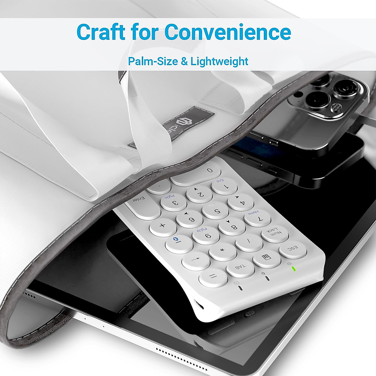 iClever Number Pad, KP08 Bluetooth Number Pad, Ultra Slim and Lightweight, USB-C Charge, Number Pad for Laptop, iPad, Mac, iMac, Tablet, PC Desktop