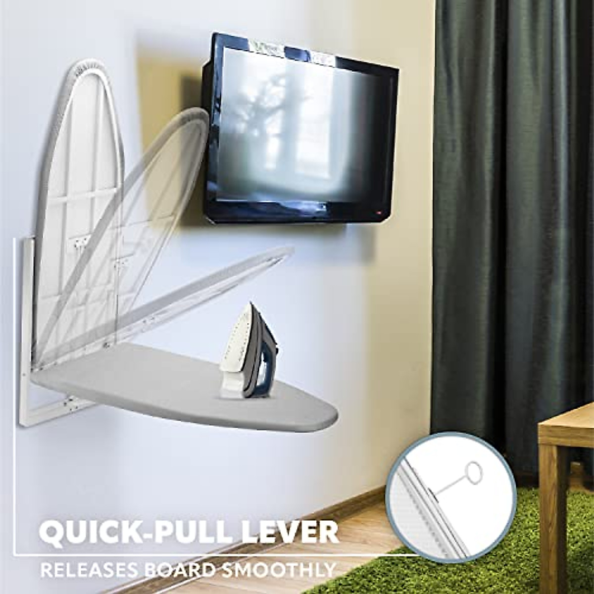 Bartnelli Premium Wall Mounted Ironing Board | Foldable Iron Board Station for Home, Dorm, Apartment & Small Spaces Easy-Release Lever, Cotton Cover & All Tools Included Easy Assembly (Size - 36x12”)