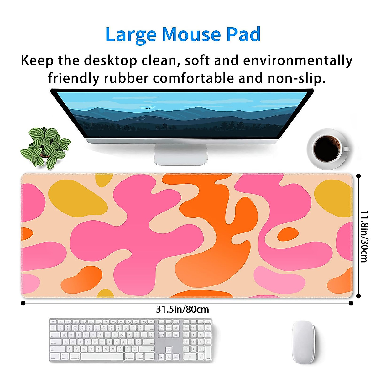 Boho Pink Desk Mat Modern Abstract Cute Large Mouse Pad XL 31.5x11.8in 3mm Non-Slip Rubber Base Extended Kawaii Pink Mousepad Stitched Edges Keyboard Mouse Mat Desk Accessories for Women Office Decor