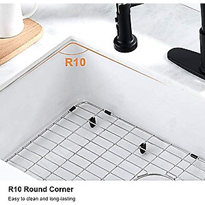 33 Inch White Farmhouse Sink-Hovheir 33x21 Fireclay Farmhouse Kitchen Sink Handcrafted Apron Front Farmhouse Sink Single Bowl Farm Sink White Farmers Sink Extra Deep Wide Curved Front Rustic Sink