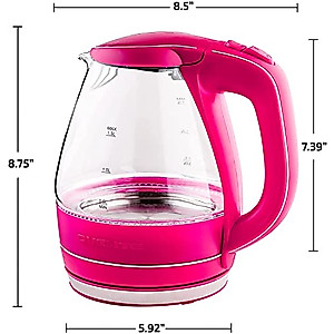 OVENTE Glass Electric Kettle Hot Water Boiler 1.5 Liter Borosilicate Glass Fast Boiling Countertop Heater - BPA Free Auto Shut Off Instant Water Heater Kettle for Coffee & Tea Maker - Pink KG83F