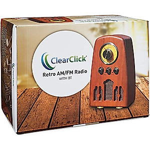 ClearClick Vintage Style AM/FM Radio with Bluetooth - Handmade Wooden Exterior with Classic Retro Look