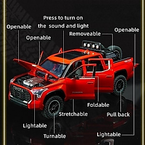 VIOLK 1/24 Suitable for Toyota Tundra TRD Model Pickup Truck Off-Road die-cast Alloy Miniature Toy car Pull-Back Sound and Light Series Men's Gift (Color : Red)