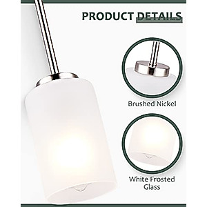 Eietonte 1-Light Mini Pendant Light Fixtures, Industrial Chandelier Hanging Ceiling Light with Opal White Shades, Adjustable Height, Brushed Nickel Pendant Lighting for Kitchen Bedroom Hallway, 2 Pack