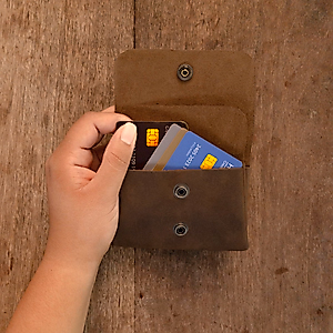 Hide & Drink, Double Pouch Wallet for Men and Women, Rectangular Card Holder, Money Organizer, ID Case, Classic Style, Full Grain Leather, Handmade, Bourbon Brown