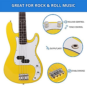 Ktaxon 4 String Electric Bass Guitar, PB-Style Full Size Standard Right Handed Beginner Kit with 20W AMP Gig Bag Strap for Youths & Adults (Yellow)